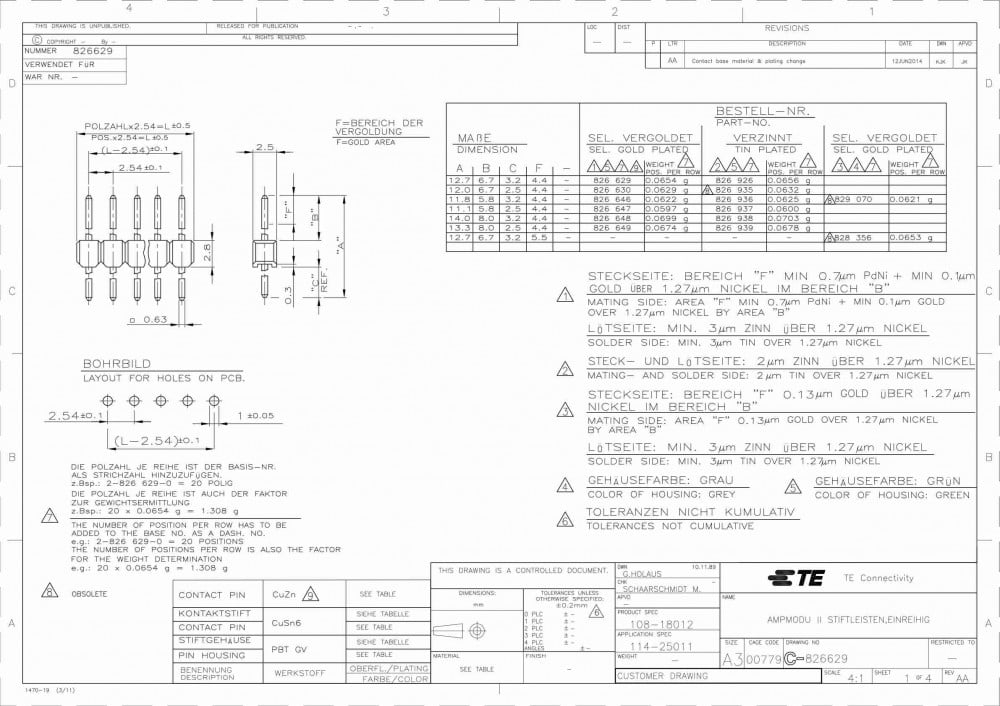TE Connectivity 826629 drawing page 1