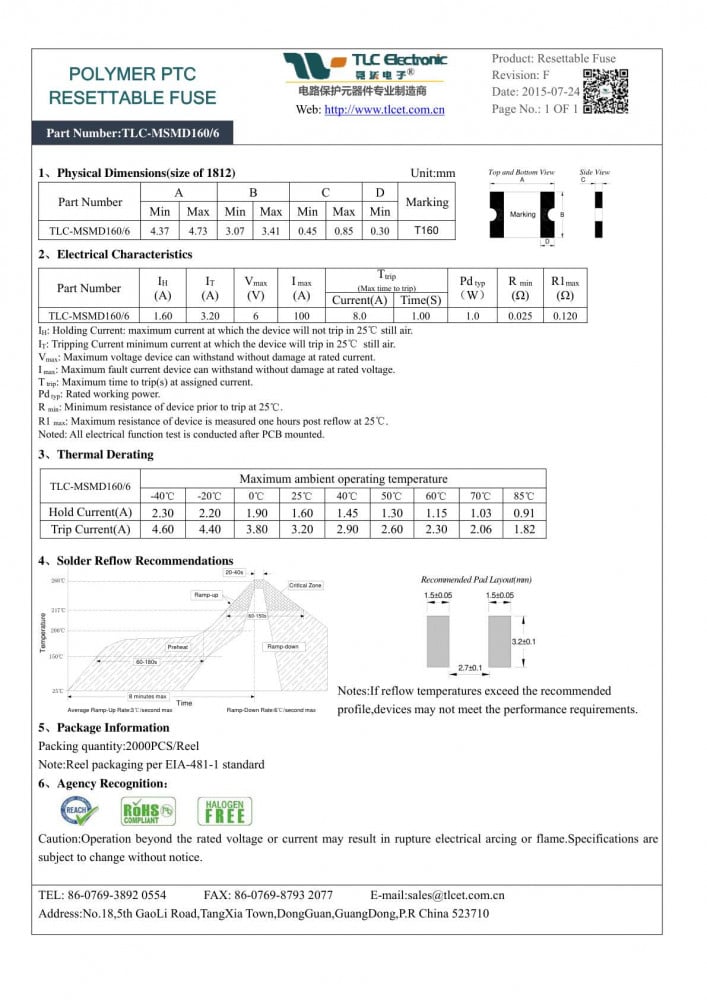 TLC-MSMD160/6 technical document page
