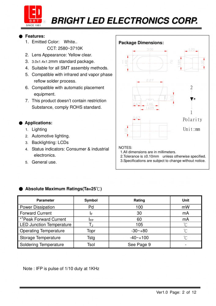 BL-3014W10-R80 datasheet page 1