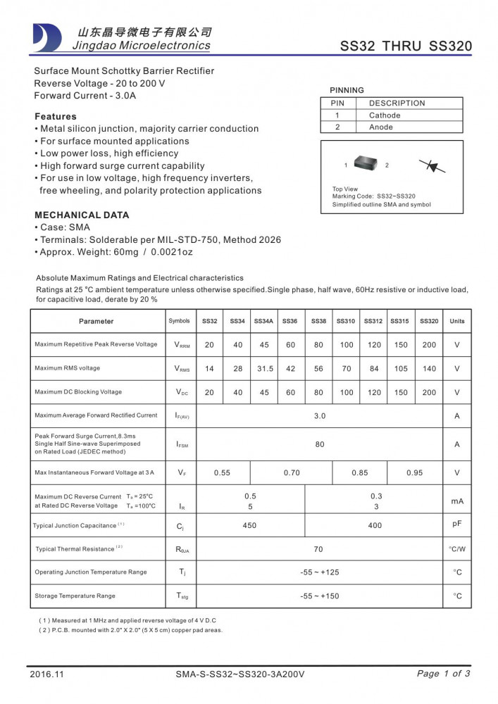 SS32 datasheet page 1