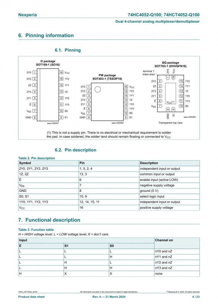 74HC4052-Q100 datasheet page 4