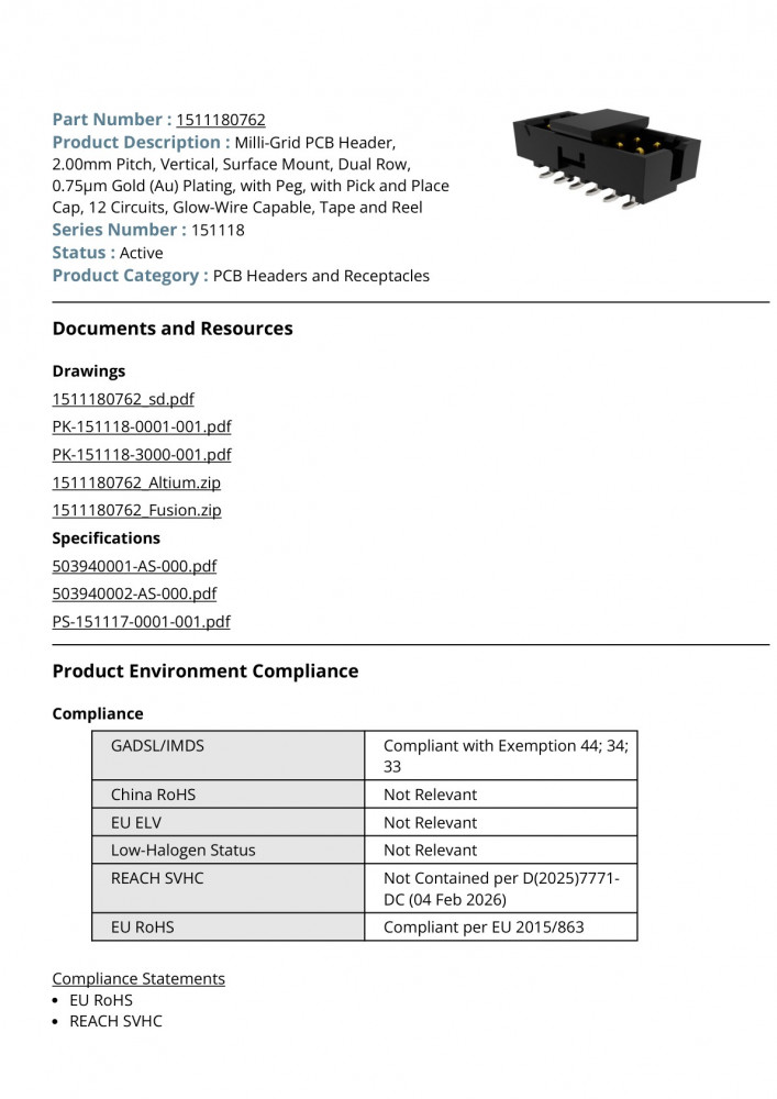 Molex Milli-Grid header product specification page 1