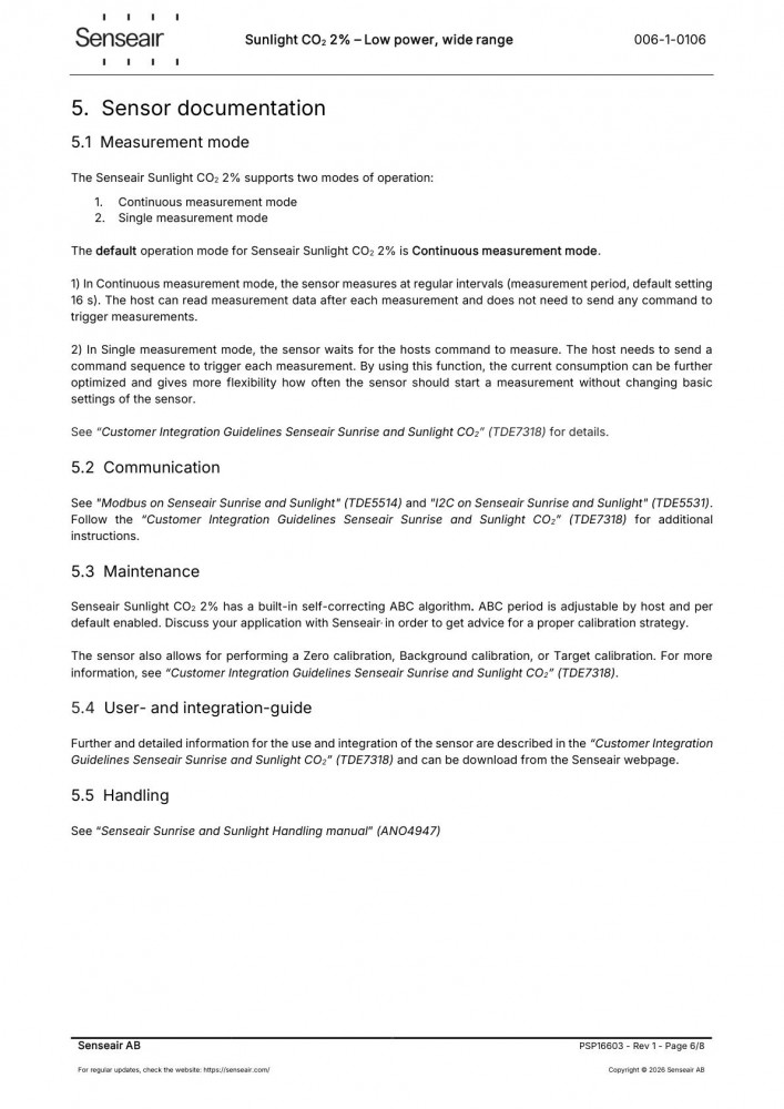 Senseair Sunlight CO2 2% datasheet page 6