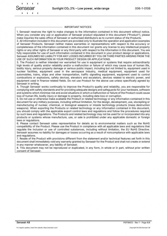 Senseair Sunlight CO2 2% datasheet page 8