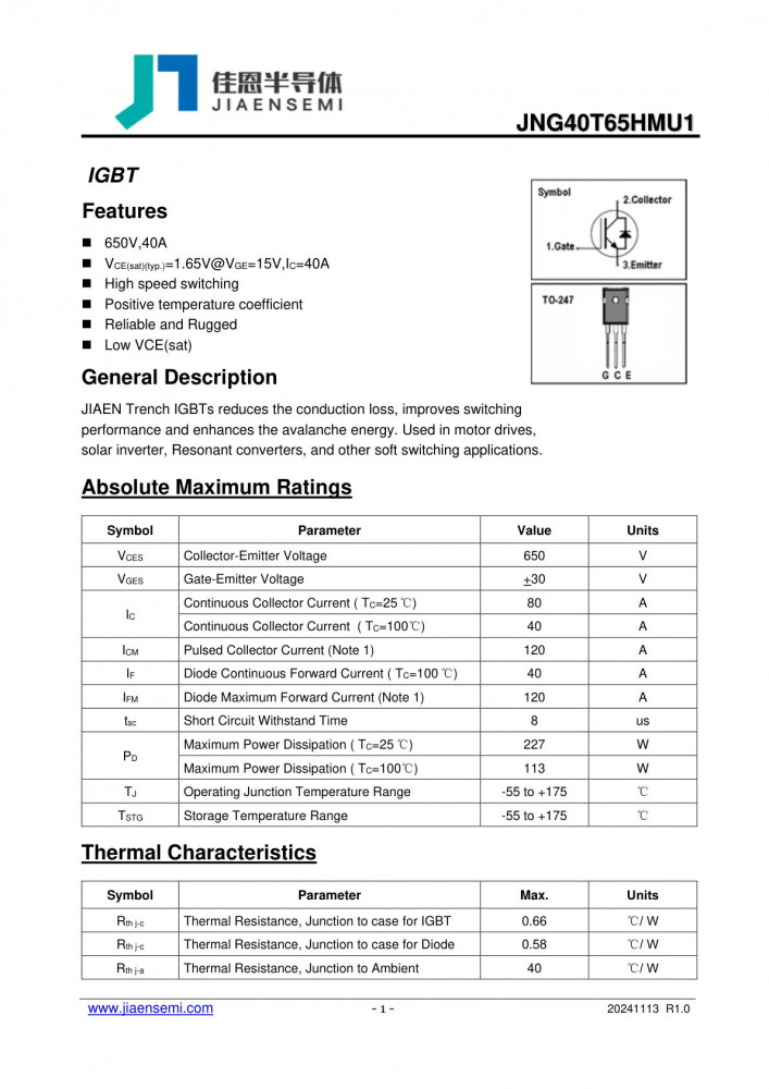 JNG40T65HMU1 datasheet page 1