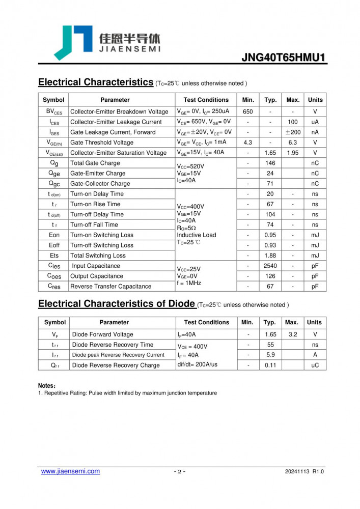 JNG40T65HMU1 datasheet page 2
