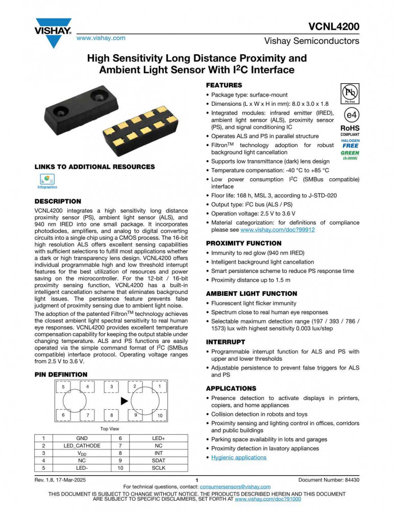VCNL4200 datasheet page 1