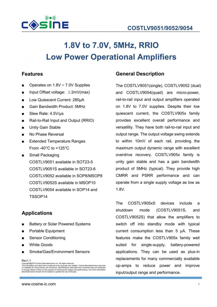 COSTLV9051TR datasheet page 1