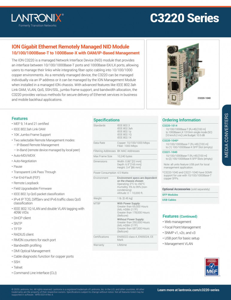 Lantronix ION C3220 Series product document preview