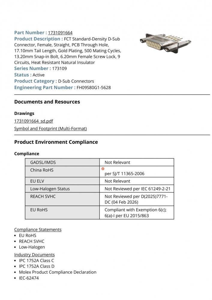 MOLEX 1731091664 technical drawing preview, page 1
