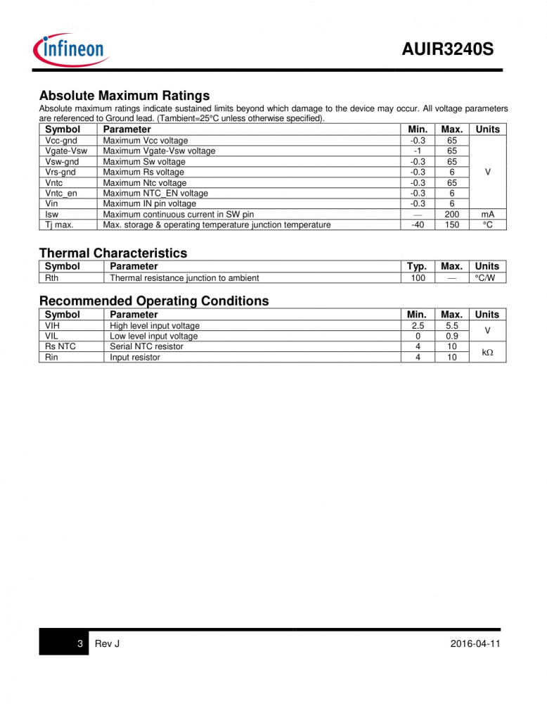 AUIR3240STR datasheet page 3