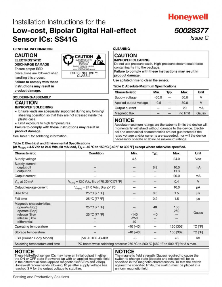 Honeywell SS41G installation instructions page 1