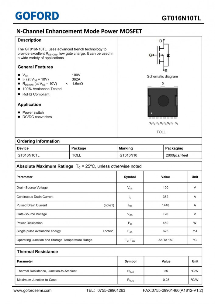 GT016N10TL datasheet page 1