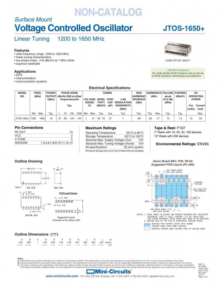 JTOS-1650+ datasheet page 1
