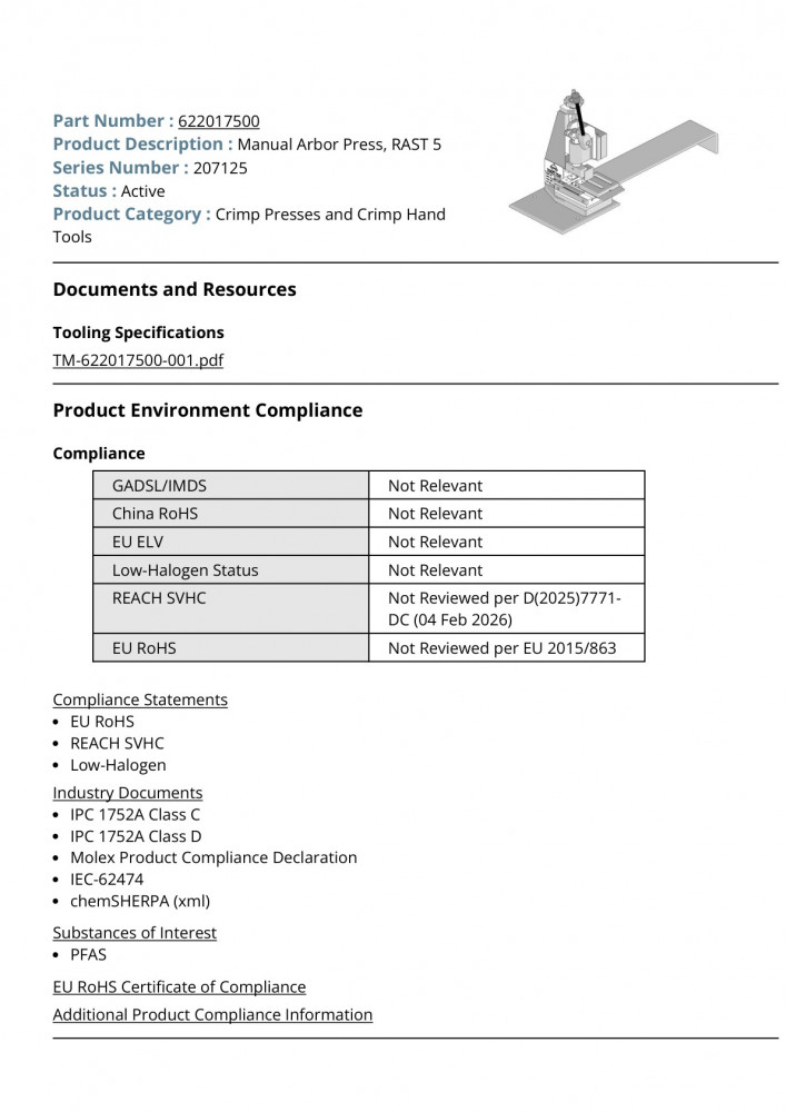 Tooling specification document preview, page 1