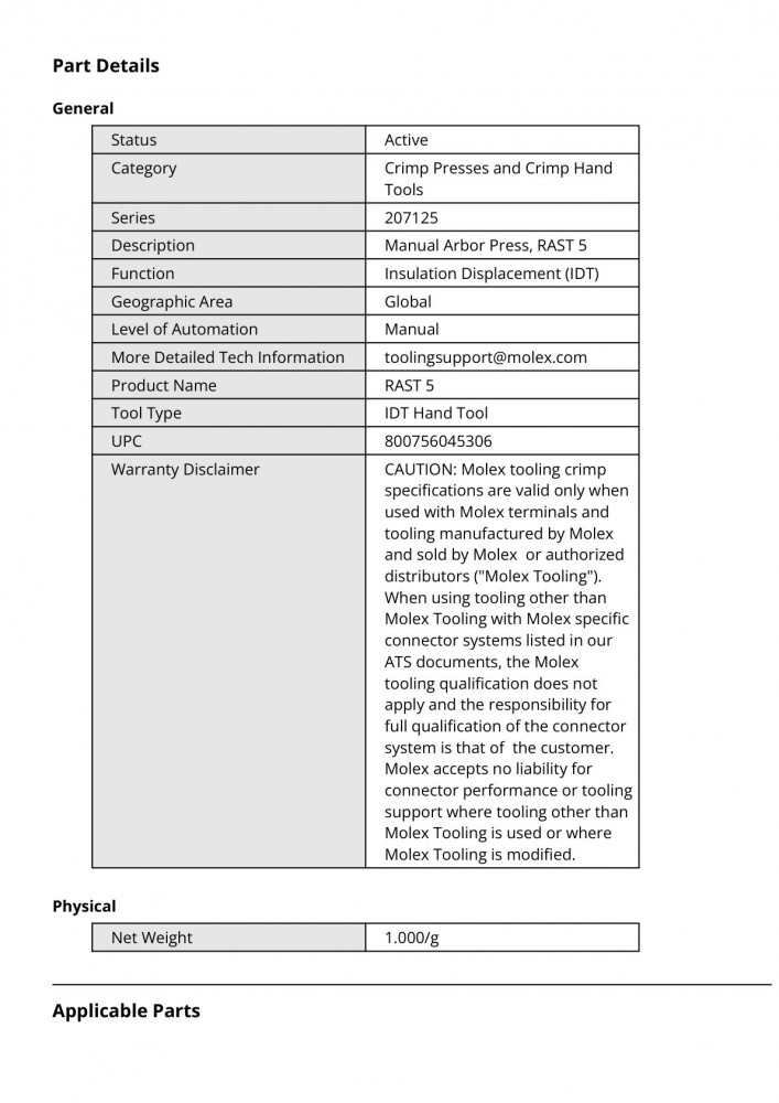 Tooling specification document preview, page 2