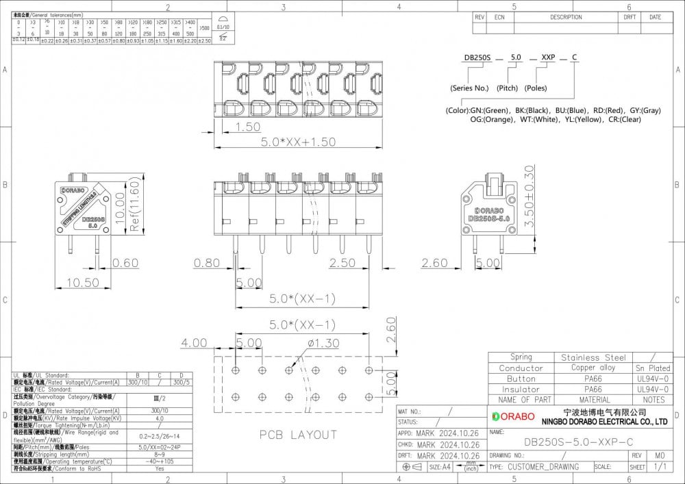 DORABO DB250S-5.0-3P-GY technical document page