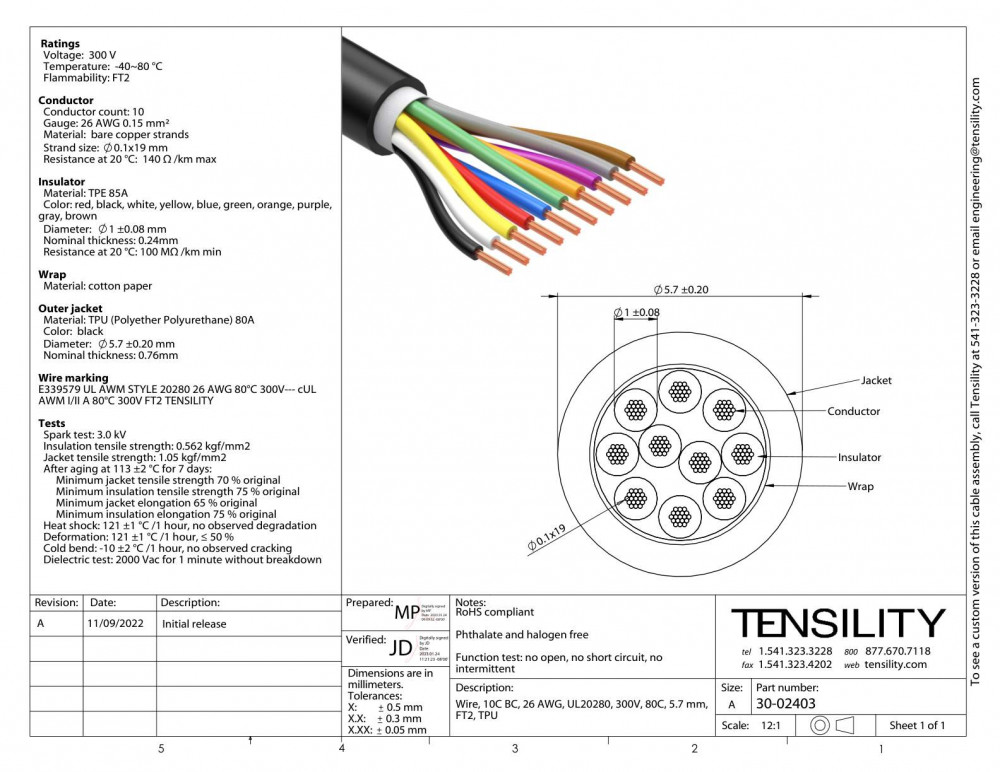 Tensility 30-02403 cable specification drawing preview