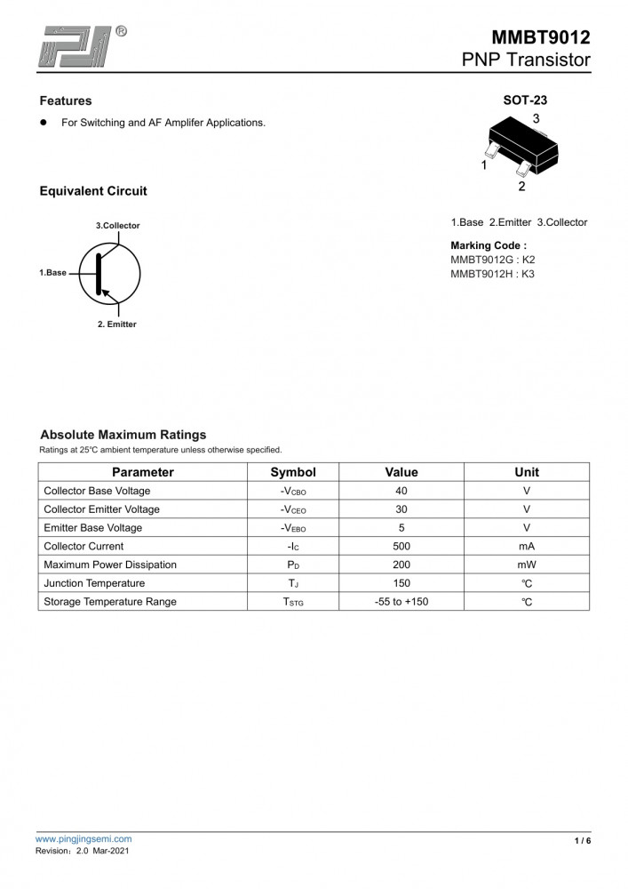 MMBT9012H datasheet page 1