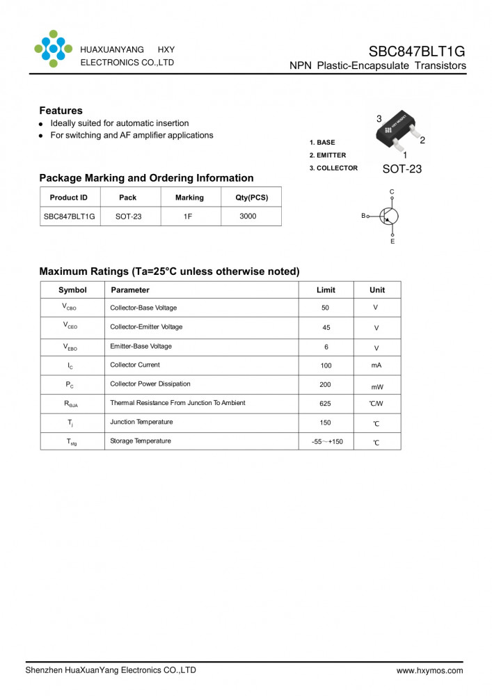 SBC847BLT1G-HXY datasheet page 1
