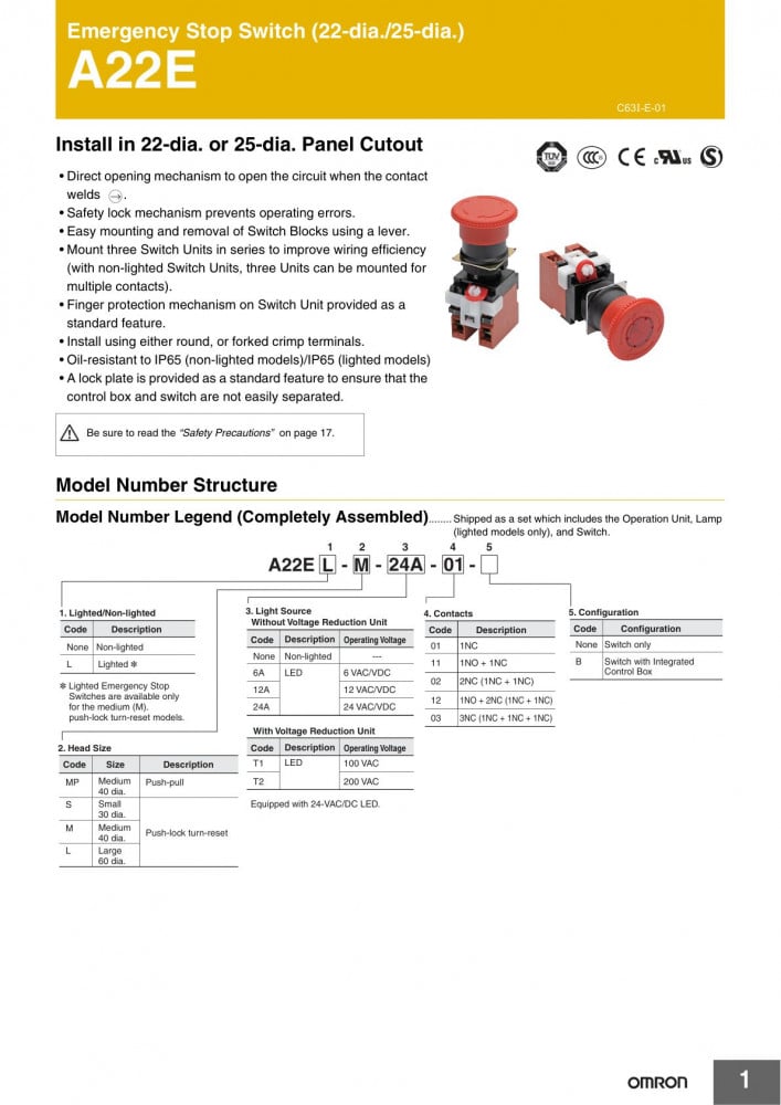 OMRON A22E documentation page 1