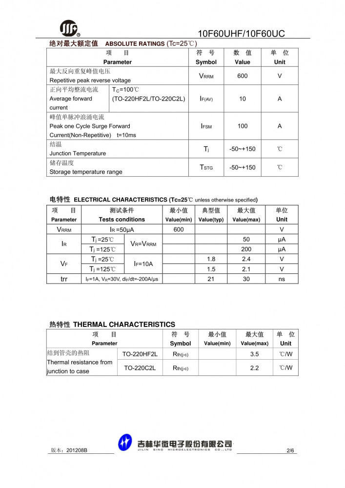 10F60UHF datasheet page 2