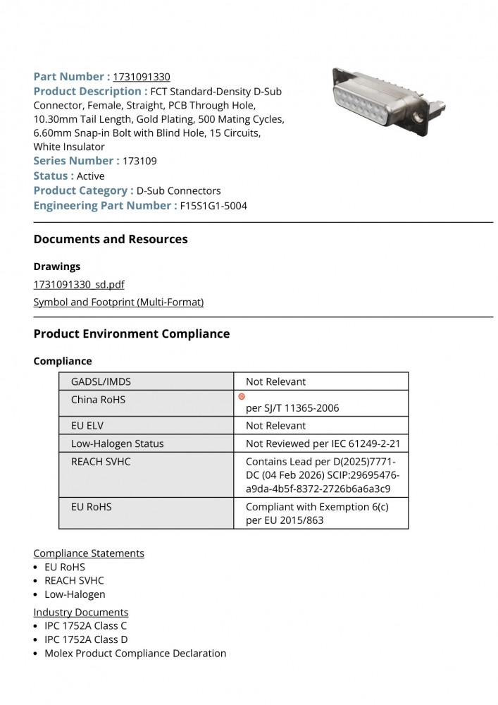 MOLEX 1731091330 product drawing preview, page 1