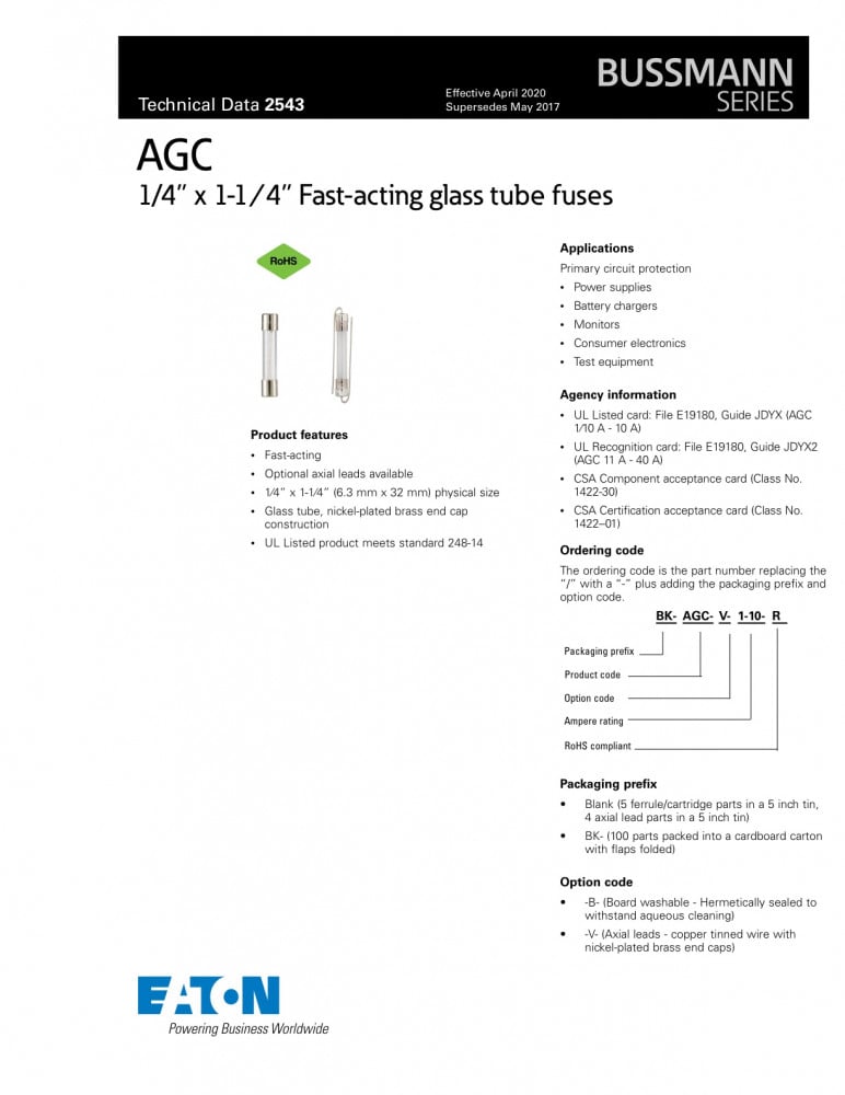 EATON AGC fuse technical document page 1