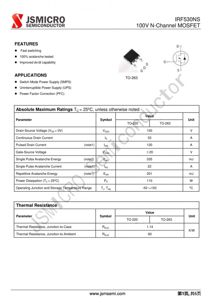 IRF530NS-JSM datasheet page 1