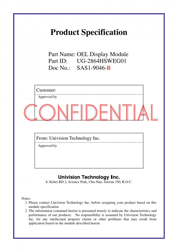 UG-2864HSWEG01 specification page 1