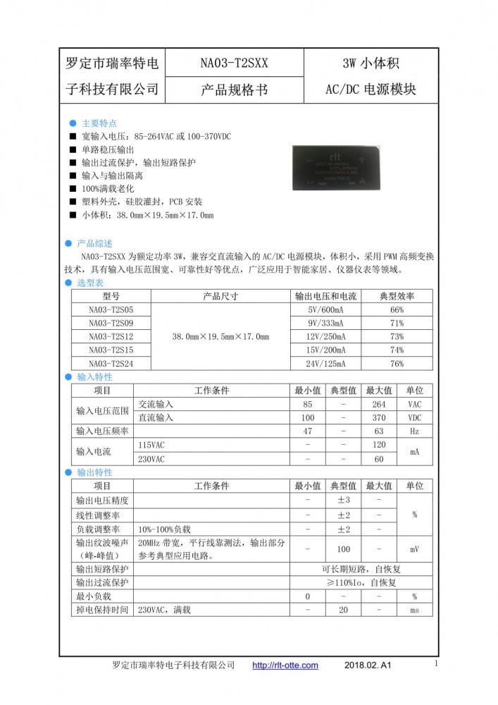 RLT NA03-T2S12 datasheet page 1