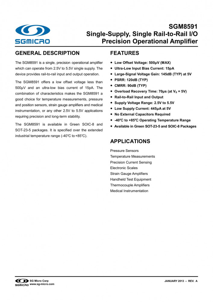 SGM8591 datasheet page 1