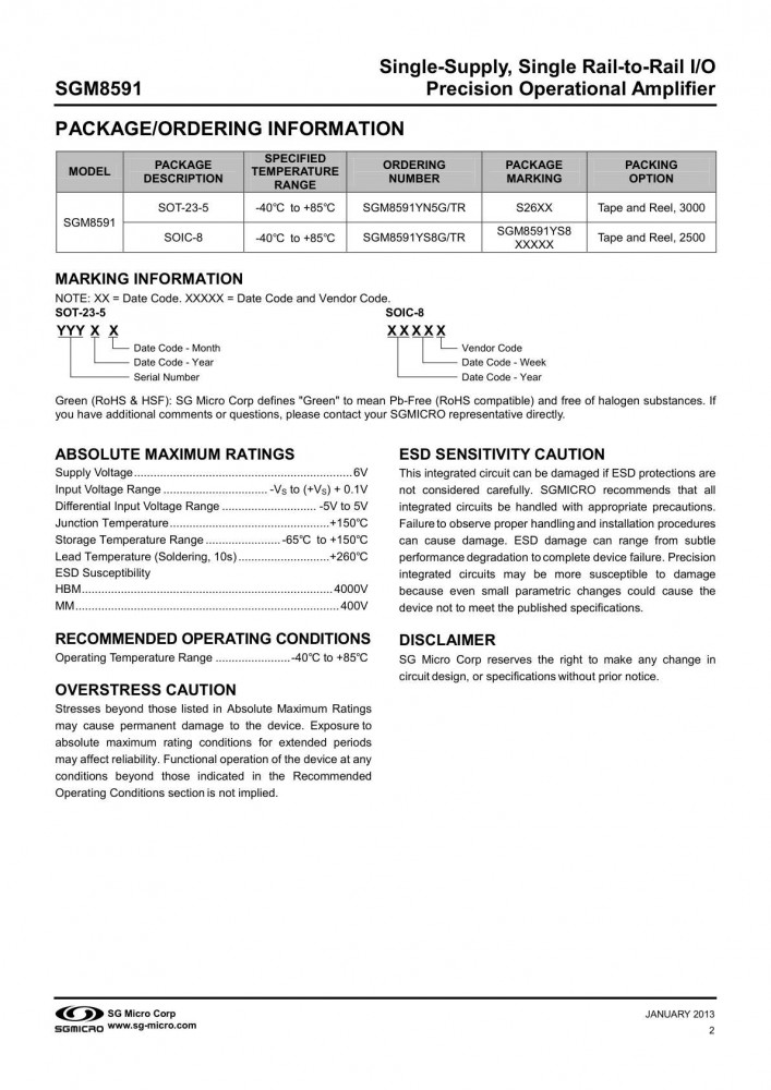 SGM8591 datasheet page 2