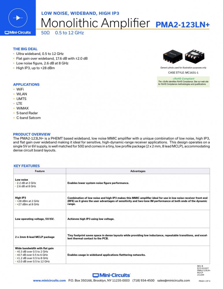 PMA2-123LN+ datasheet page 1