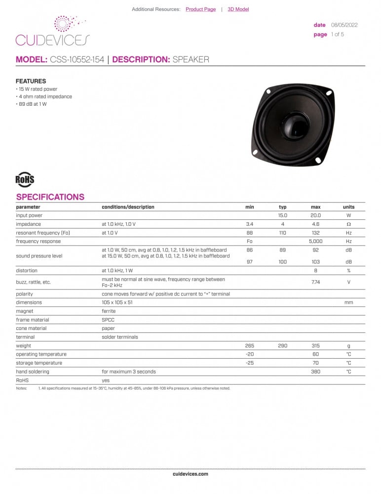 CSS-10552-154 datasheet page 1