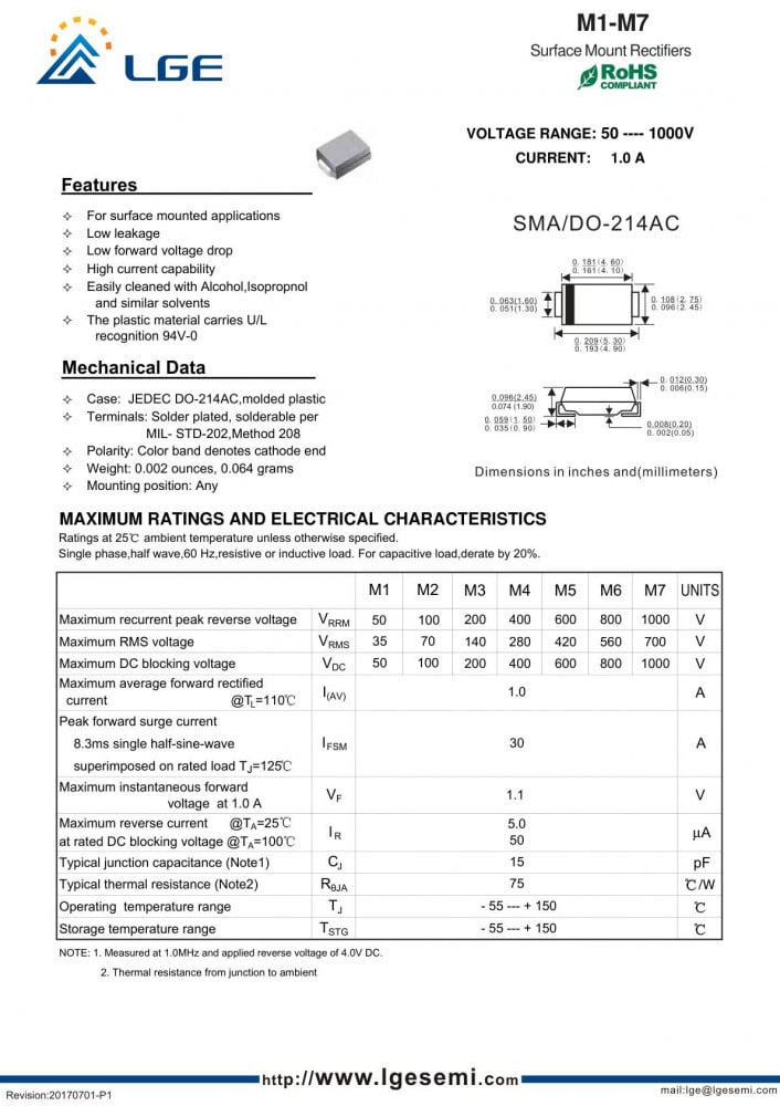 LGE M2 datasheet page 1