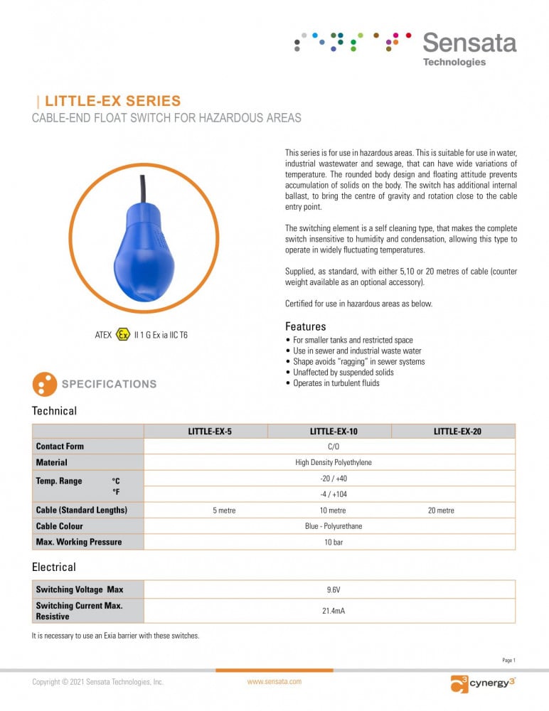 Sensata LITTLE-EX-20M technical document page 1