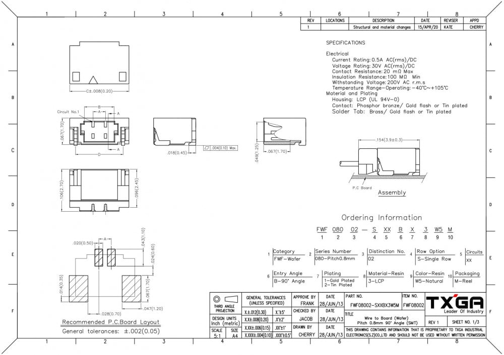 TXGA FWF08002 series drawing page 1