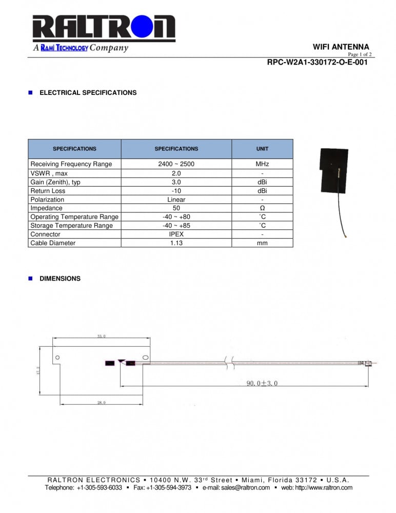 Raltron RPC-W2A1-330172-O-E-001 datasheet page 1