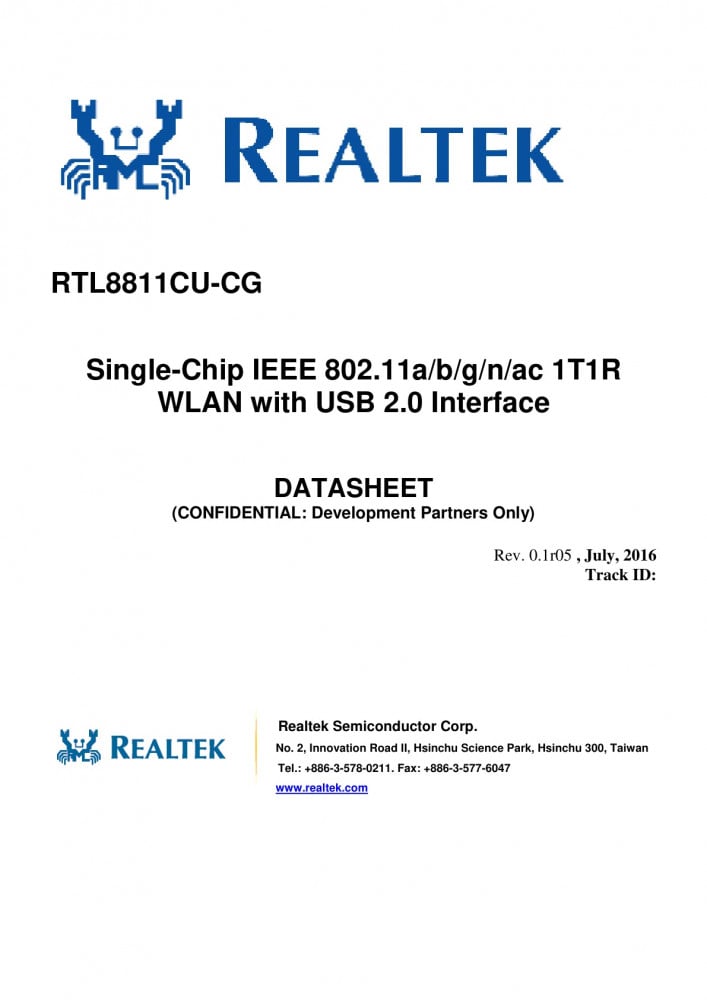 RTL8811CU-CG datasheet page 1
