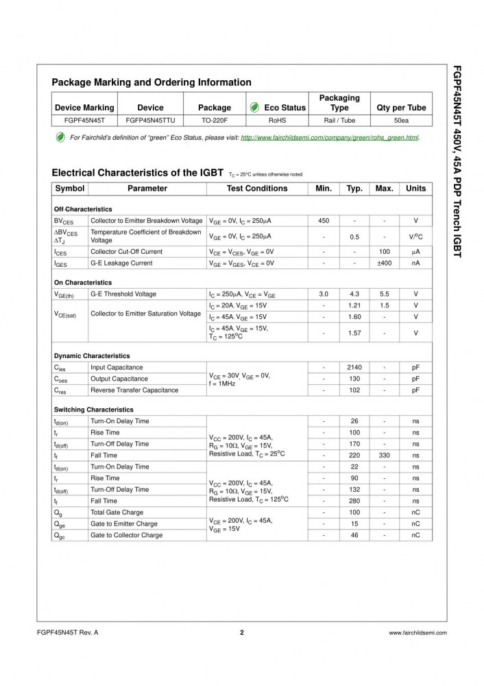 FGPF45N45TTU datasheet page 2
