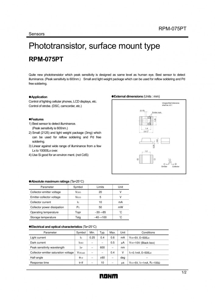 RPM-075PT technical document page 1