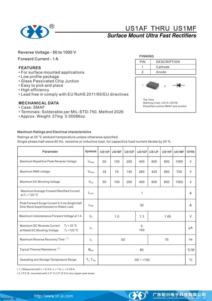 JUXING US1MF datasheet page 1