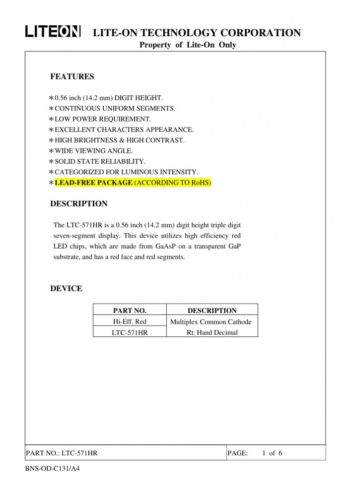 LTC-571HR datasheet page 2