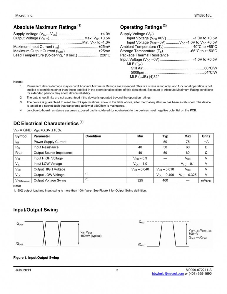 SY58016LMG datasheet page 3