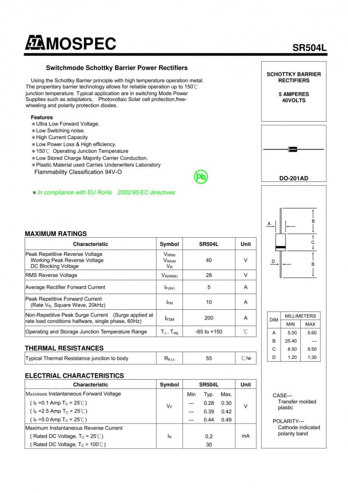 SR504L datasheet page 1