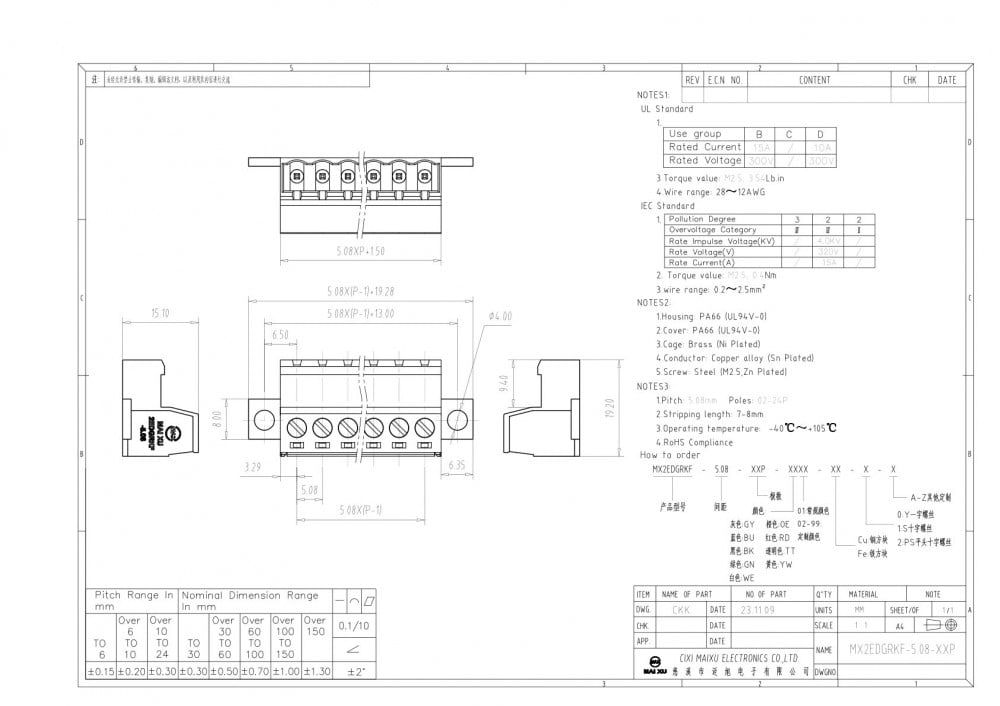 MAX MX2EDGRKF-5.08-08P-GN01-Cu-Y-A technical drawing page