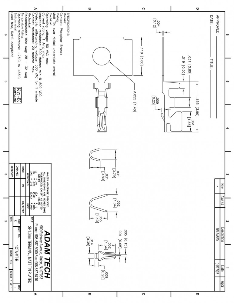 ADAM TECH 1CTA-MT-R SH 1.0 mm terminal technical drawing