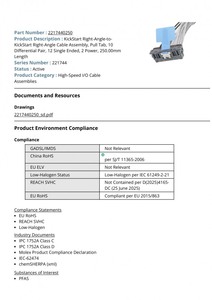 MOLEX 2217440250 technical drawing, page 1