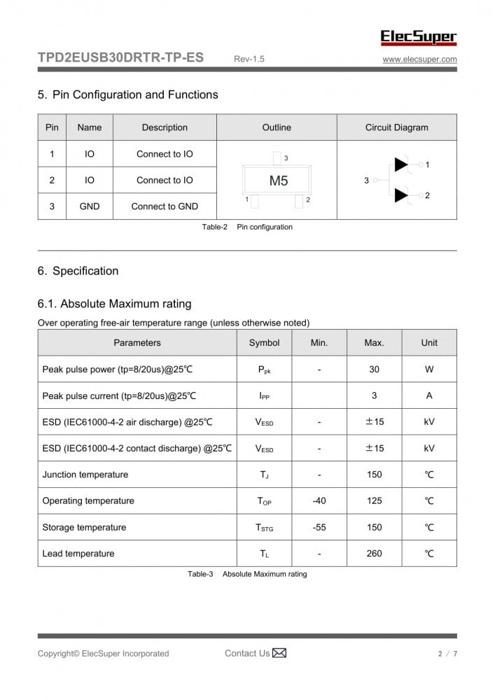 TPD2EUSB30DRTR-TP-ES datasheet page 2
